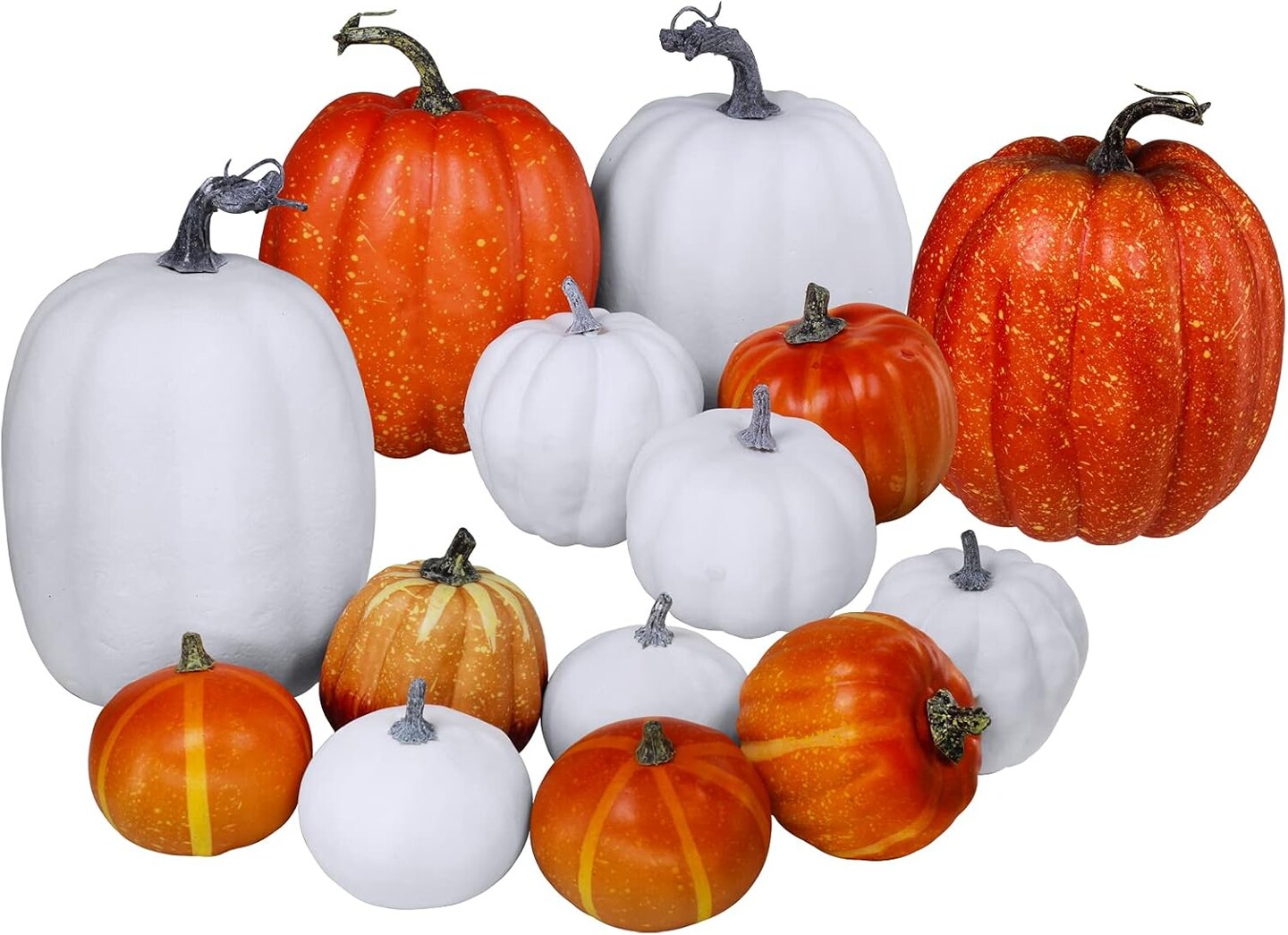 14 Pcs Assorted Artificial Orange and White Pumpkins Harvest Decorative ...