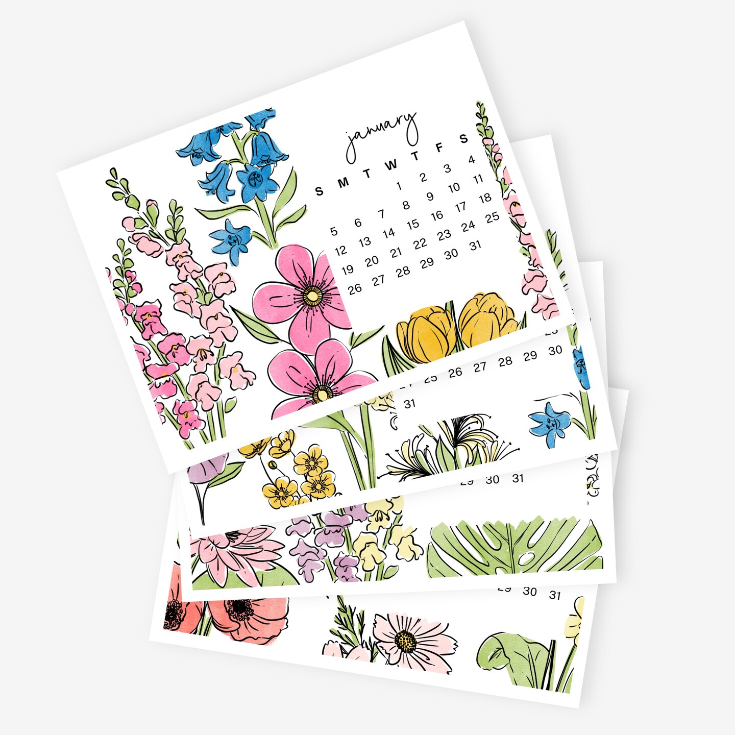 2025 Desk Calendar with Stand | Watercolor Floral Monthly Layout Sunday ...