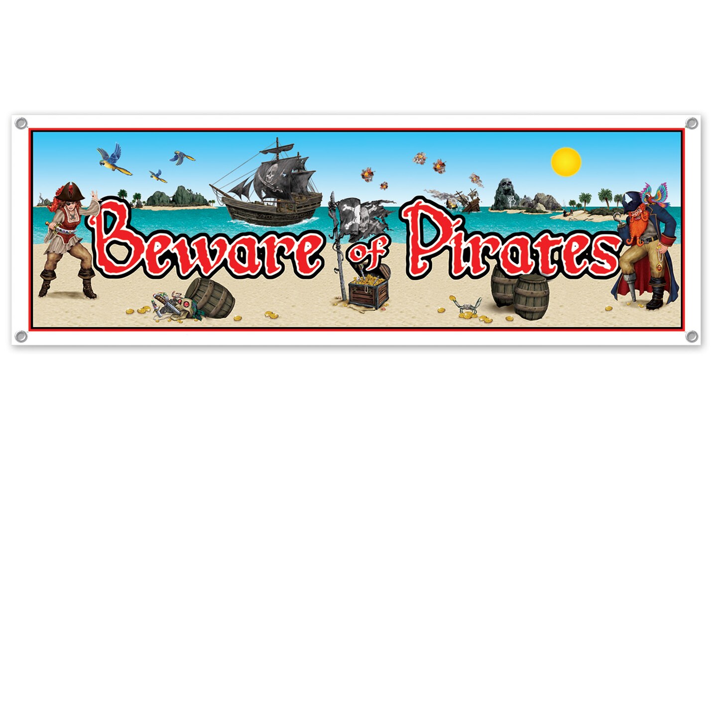 Beistle 5Feet x 21in. Blue Beware Of Pirates Sign Banner - 12 Pack ...