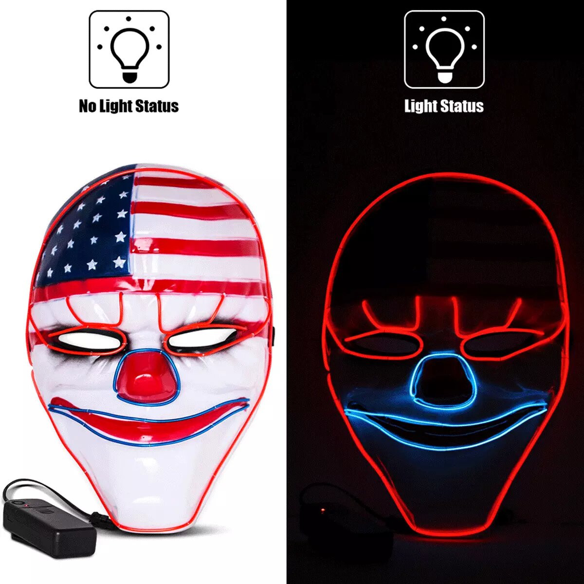 Kitcheniva Halloween Scary Mask Cosplay LED Costume Mask EL Wire Light ...
