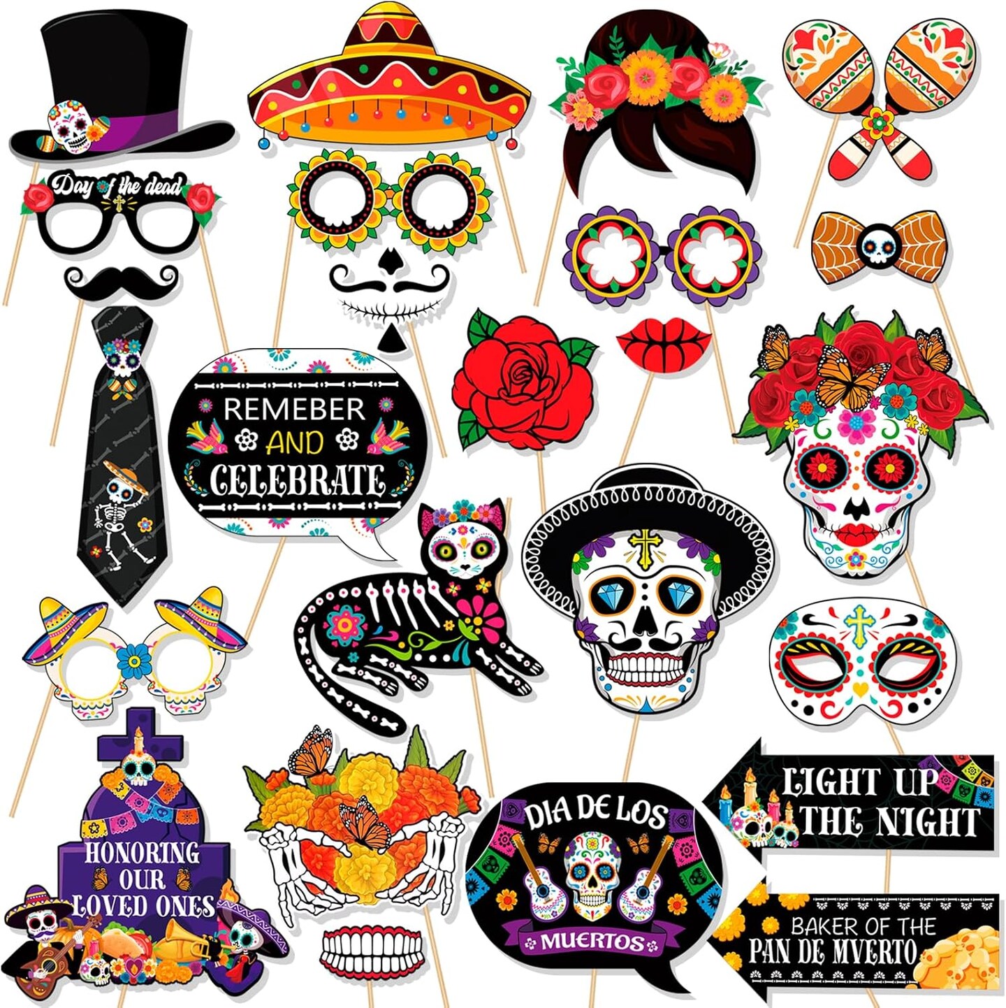 Day of The Dead Photo Booth Props,Dia De Los Muertos Sugar Skull Photo ...