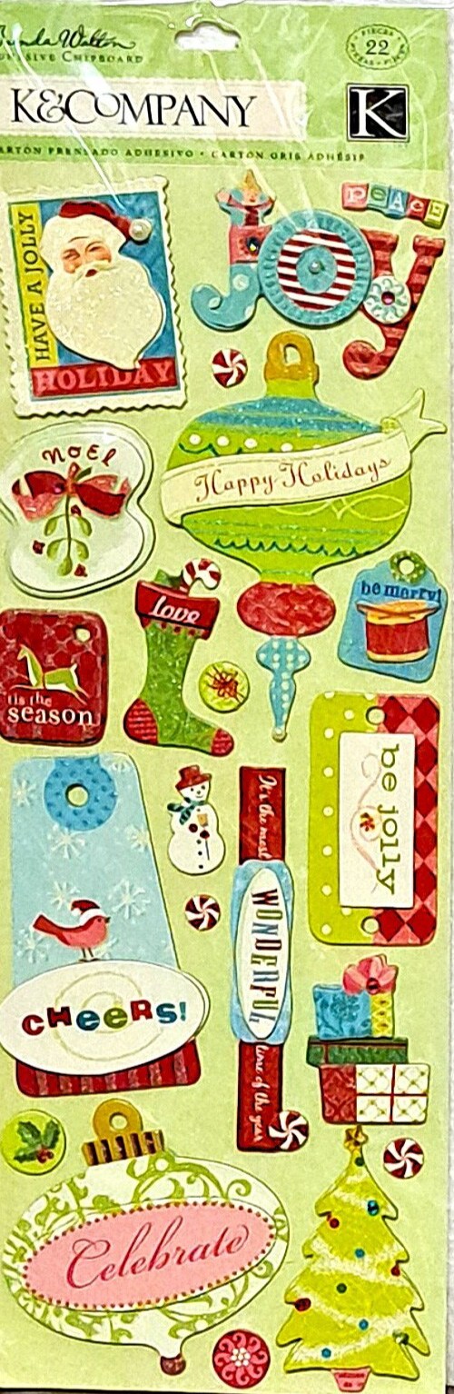 K & Company Brenda Walton Peppermint Twist Christmas Chipboard Stickers ...