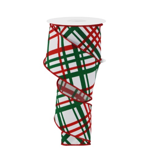 2.5"x10yd Christmas Windowpane Plaid Wired Ribbon – Green, Red, White ...