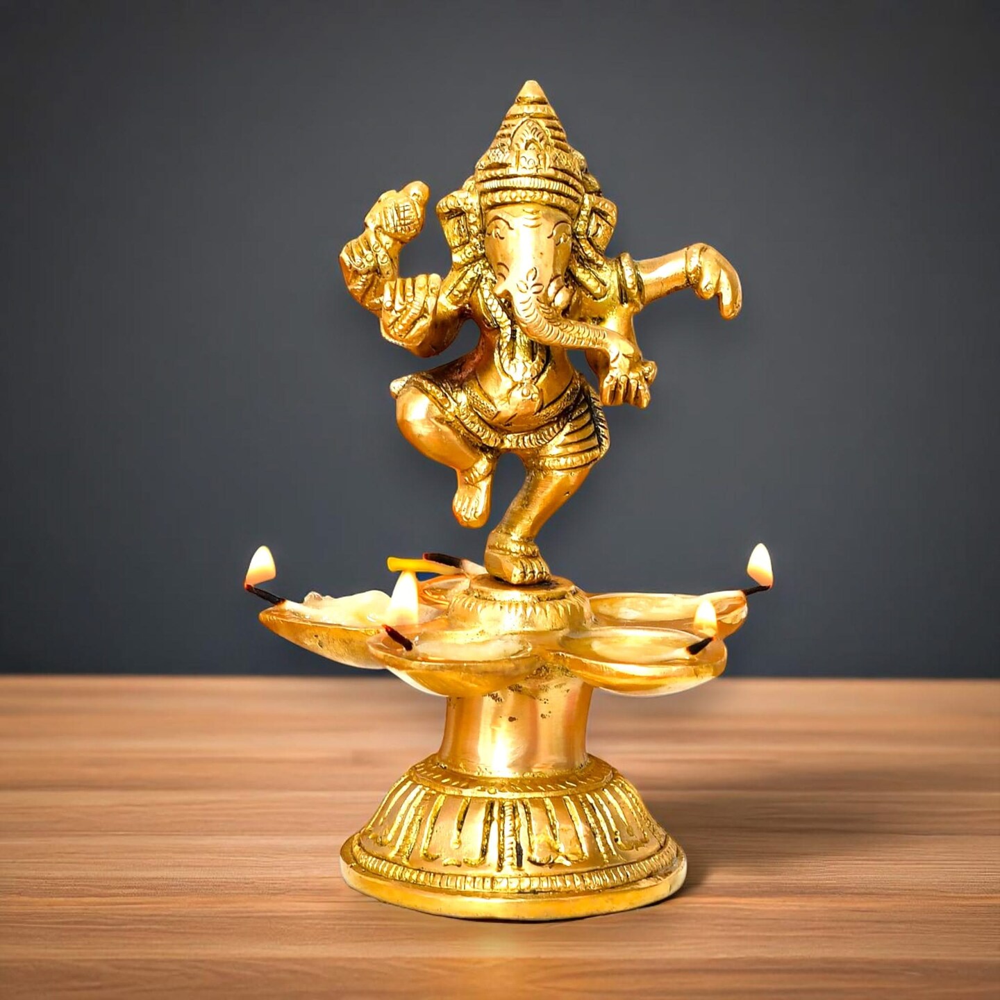 Dancing Ganesha Solid Brass Diya Deepam Vilakku Samai Oil Lamp with ...