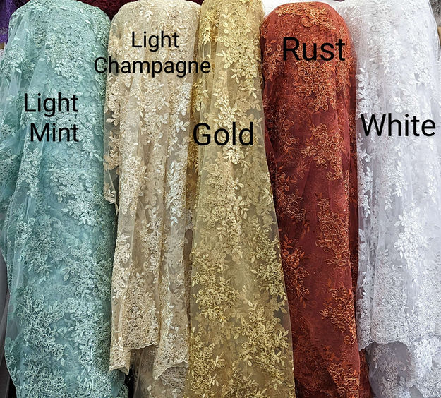 1 Yard Bridal Lace with Sequins Mesh Fabric Corded Flower Pattern 100% ...