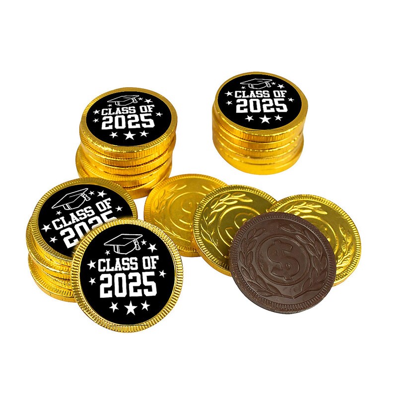 5.5 oz Class of 2025 Black Foil Wrapped Chocolate Coins 30 Pieces ...