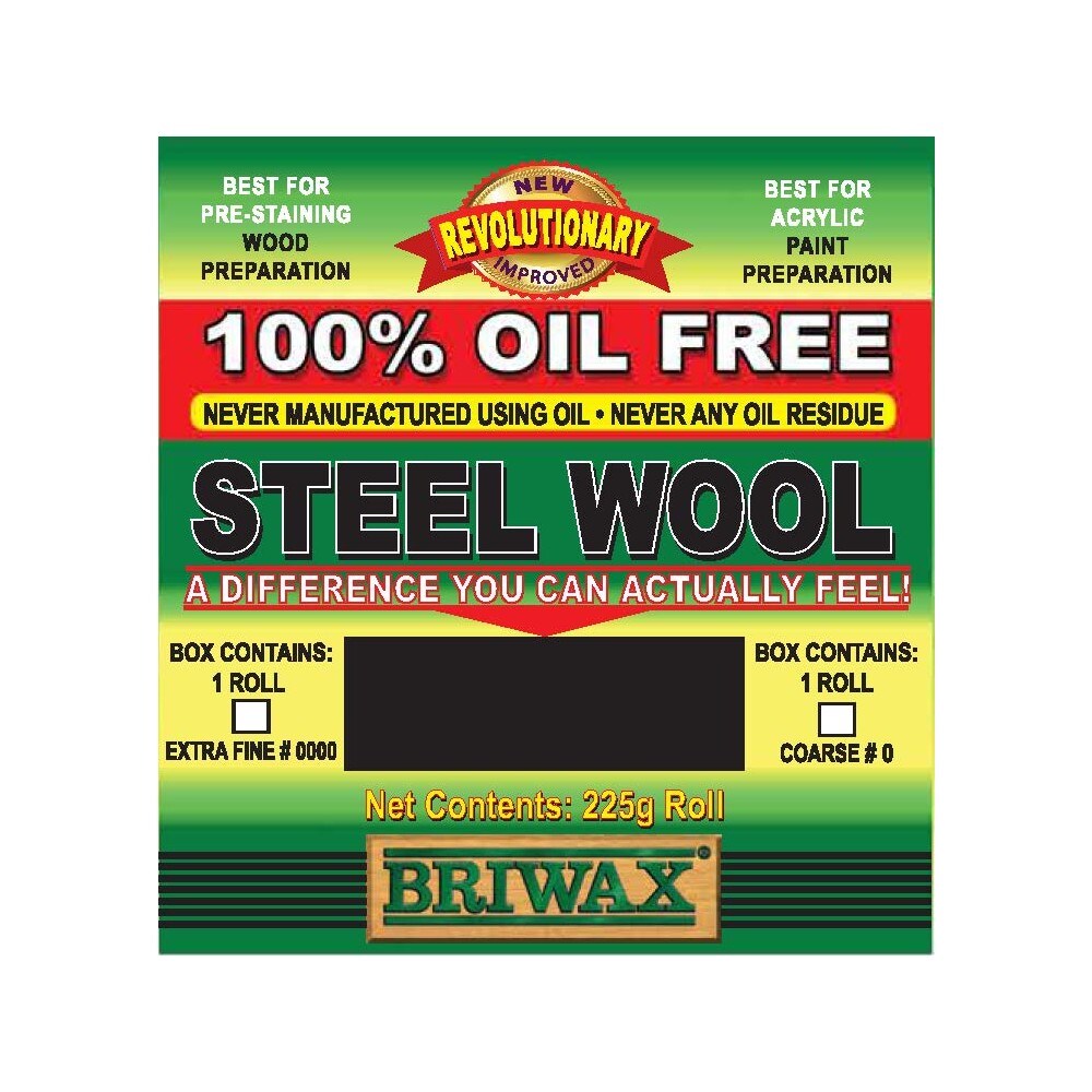 Briwax Oil Free Extra Fine Steel Wool Grade 0000, 225 Grams ...