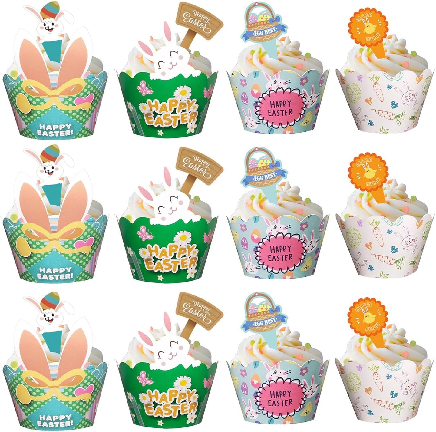 Easter Cupcake Toppers And Wrappers Bunny Cupcake Wrappers kit for ...