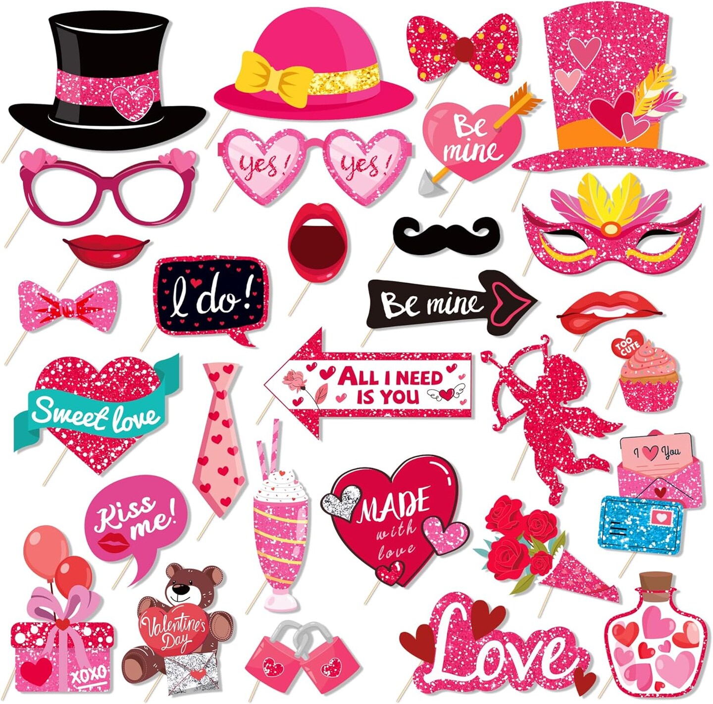 30PCS Valentine's Day Party Photo Booth Props Creative Photo Props ...