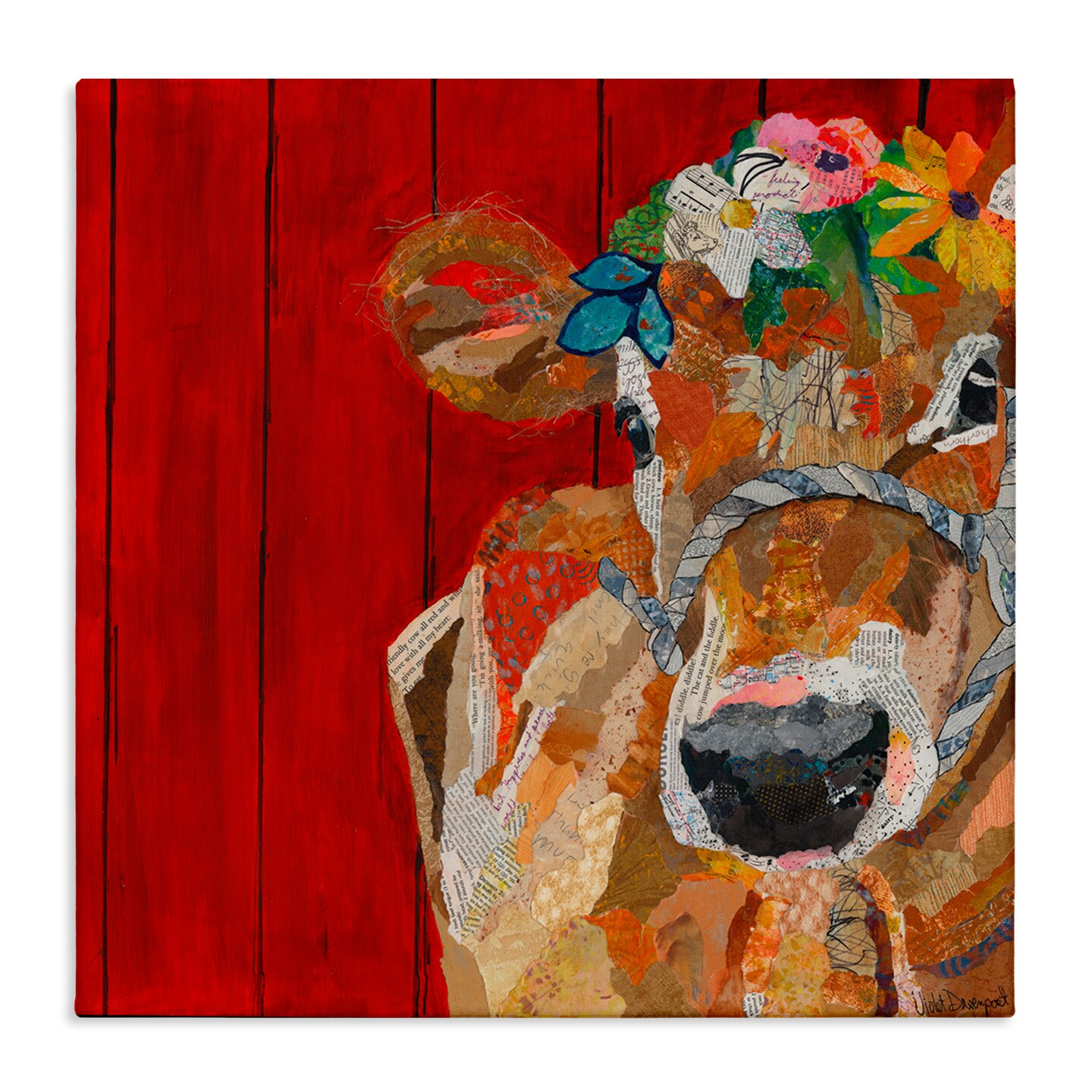 Stupell Industries Red Barn Cow Collage Canvas Wall Art Design by ...