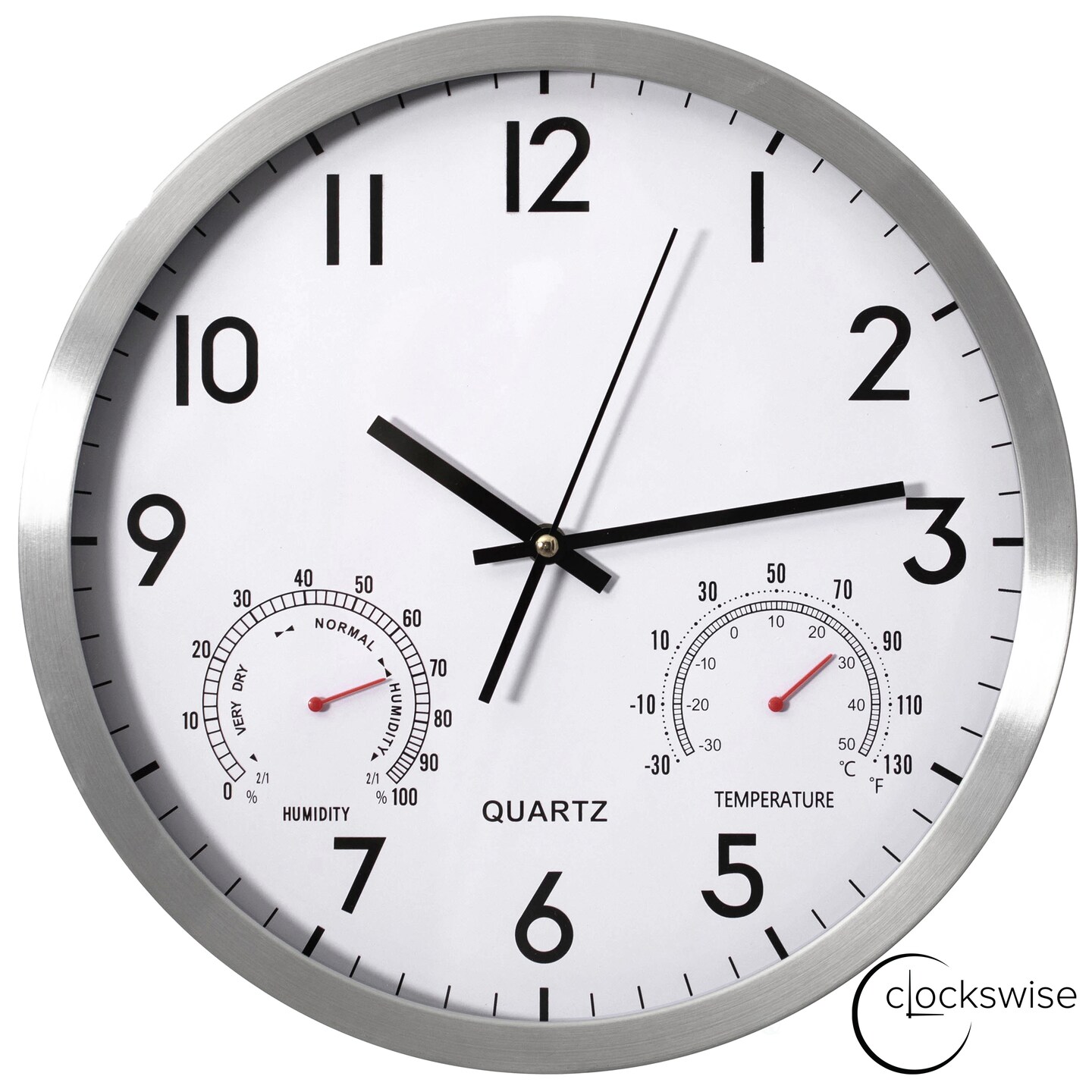 Clockswise Non-Ticking Quartz Wall Clock with Thermometer & Hygrometer ...