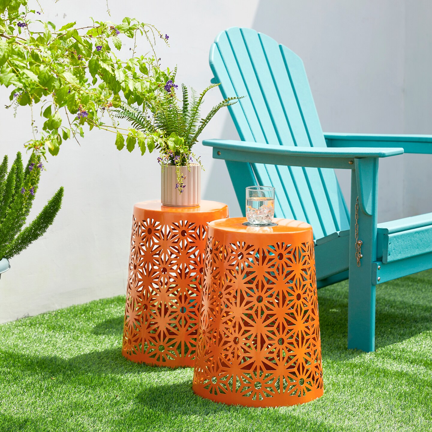 17.5"H Set of 2 Iron Cutout Geometric Pattern Solar Powdered Garden Stool | Michaels