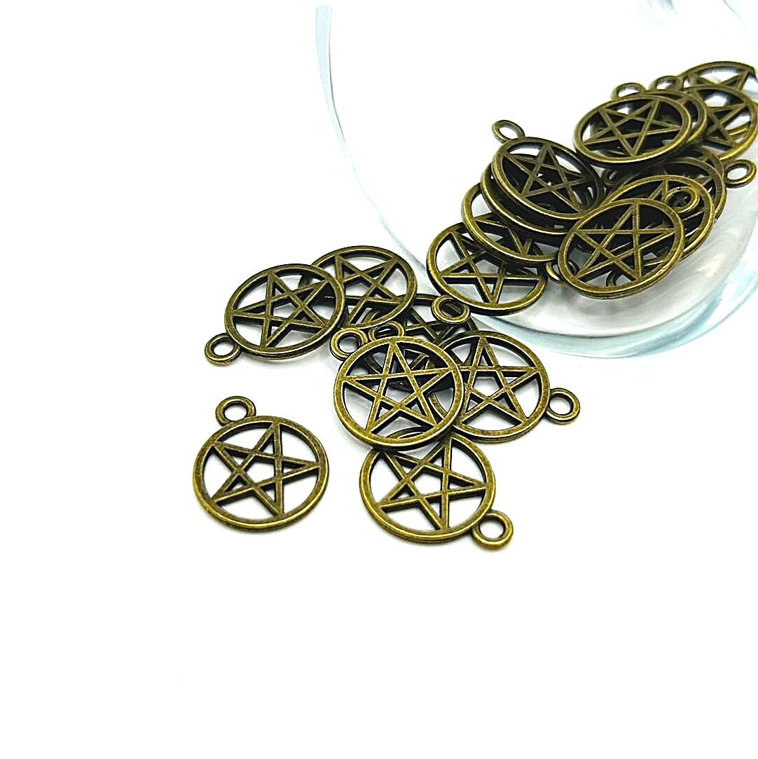 4, 20 or 50 Pieces: Small Bronze Pentagram Charms, Double Sided | Michaels