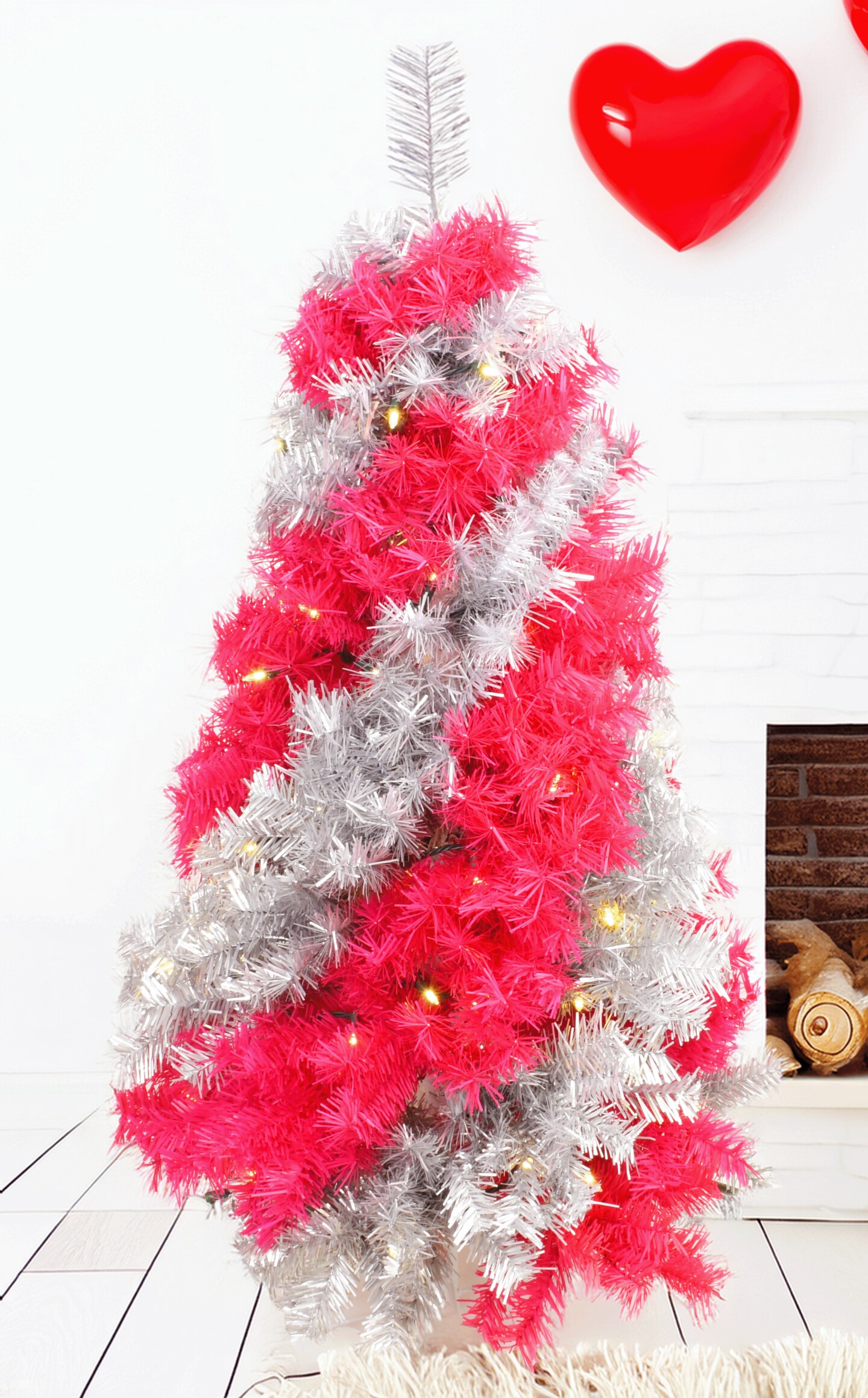 Tree Buddees Pink and Silver Swirl Colored Artificial Christmas Tree ...