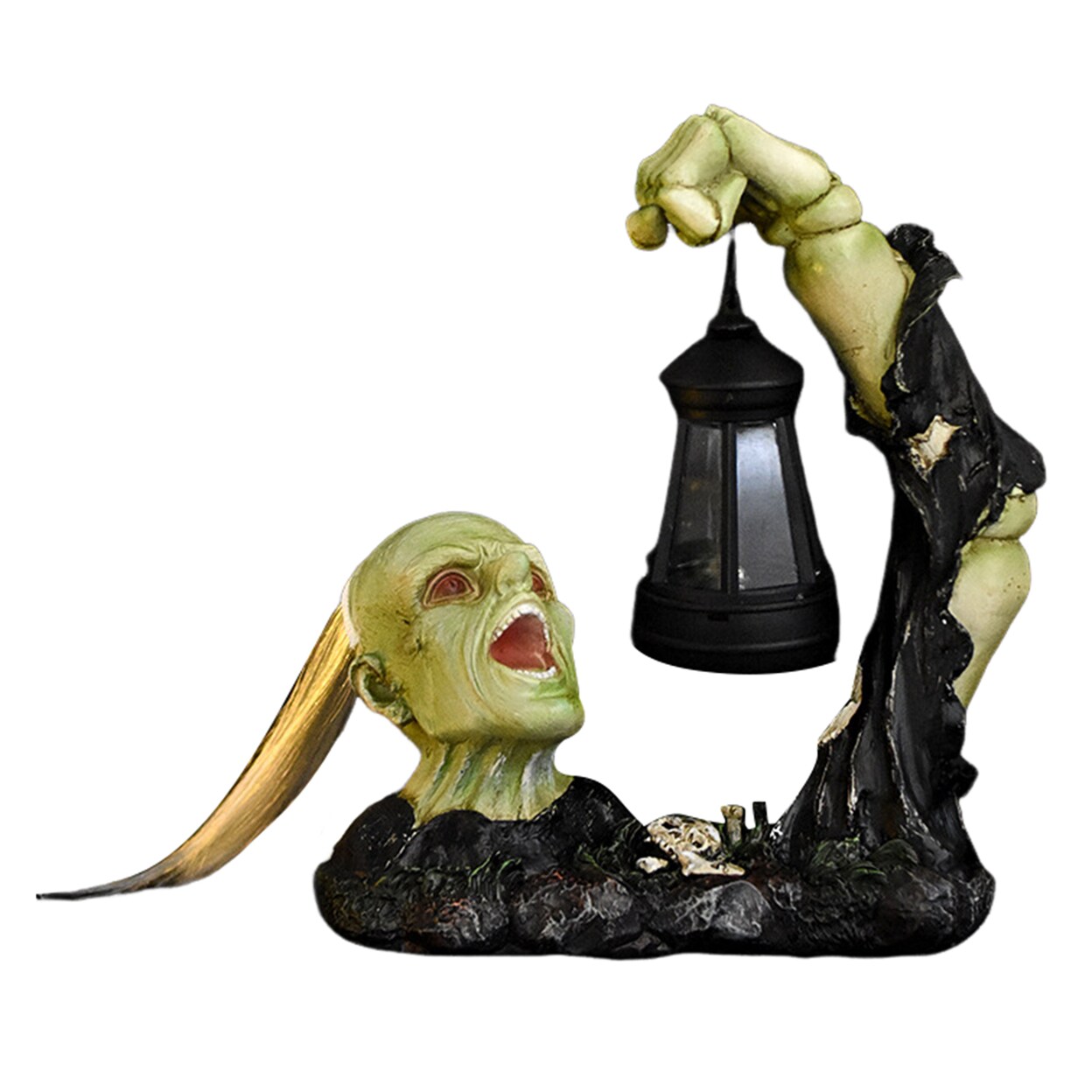 Halloween Zombie Figurine With Solar Lantern Spooky Skeleton Hand Skull ...