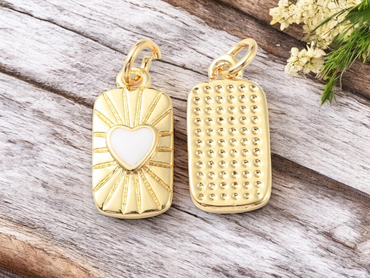 *5* 17x8mm 18k Gold Plated Rectangle Charms w/White Enamel Heart | Michaels