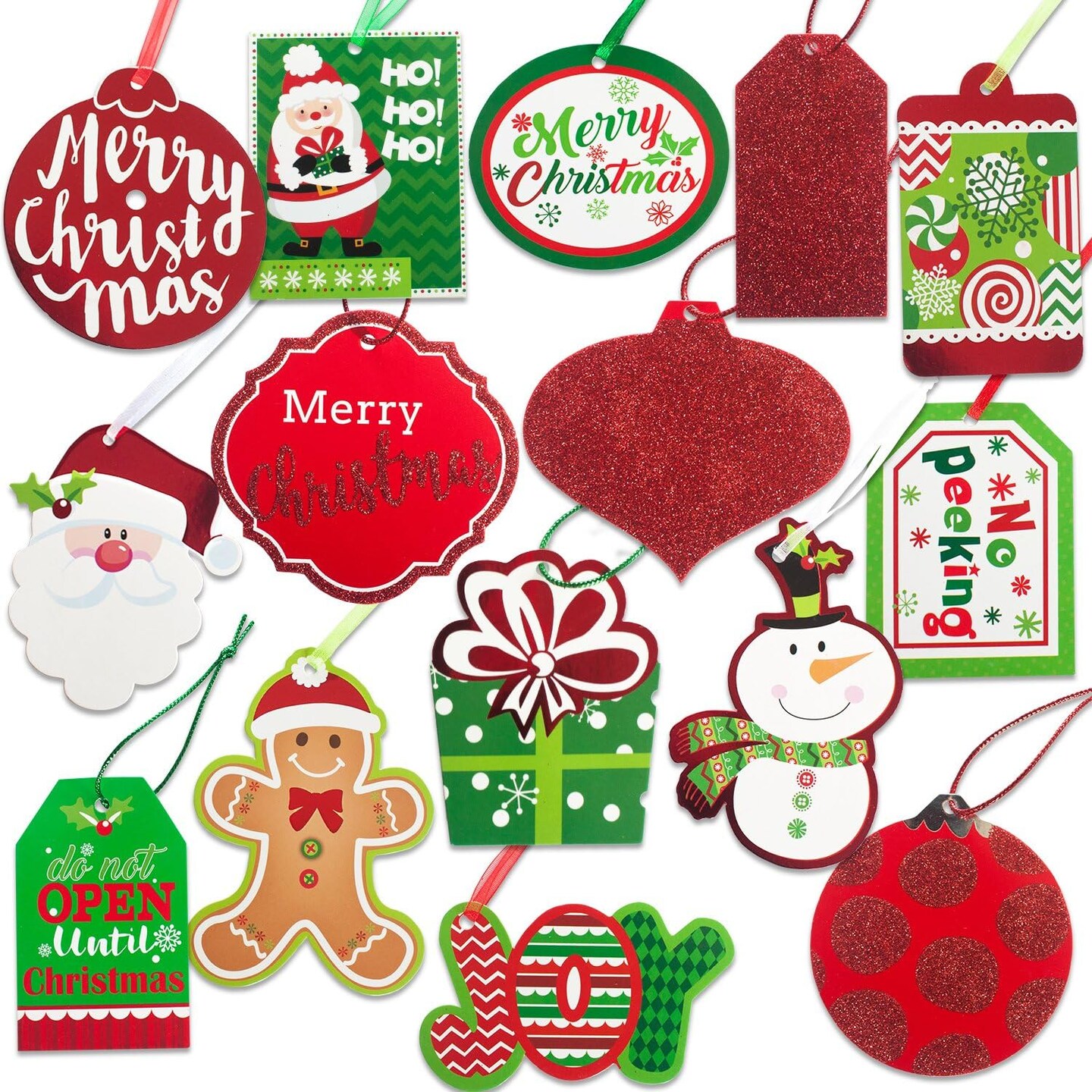 Christmas Gift Tags 60 Count with Untied String (15 Assorted Glitter ...