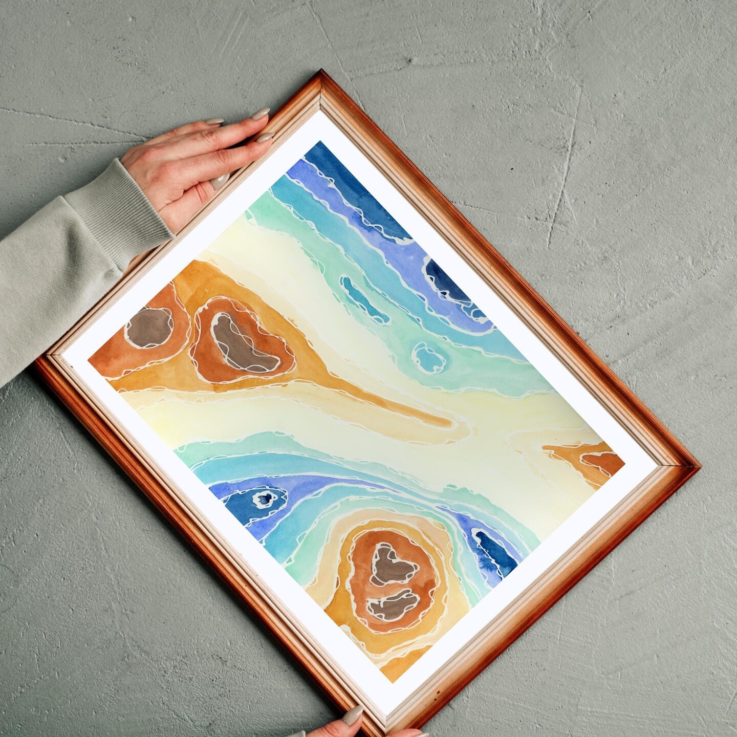 Original Artwork, Watercolor Painting, Fantasy Topographic Map 3, 9x12 ...