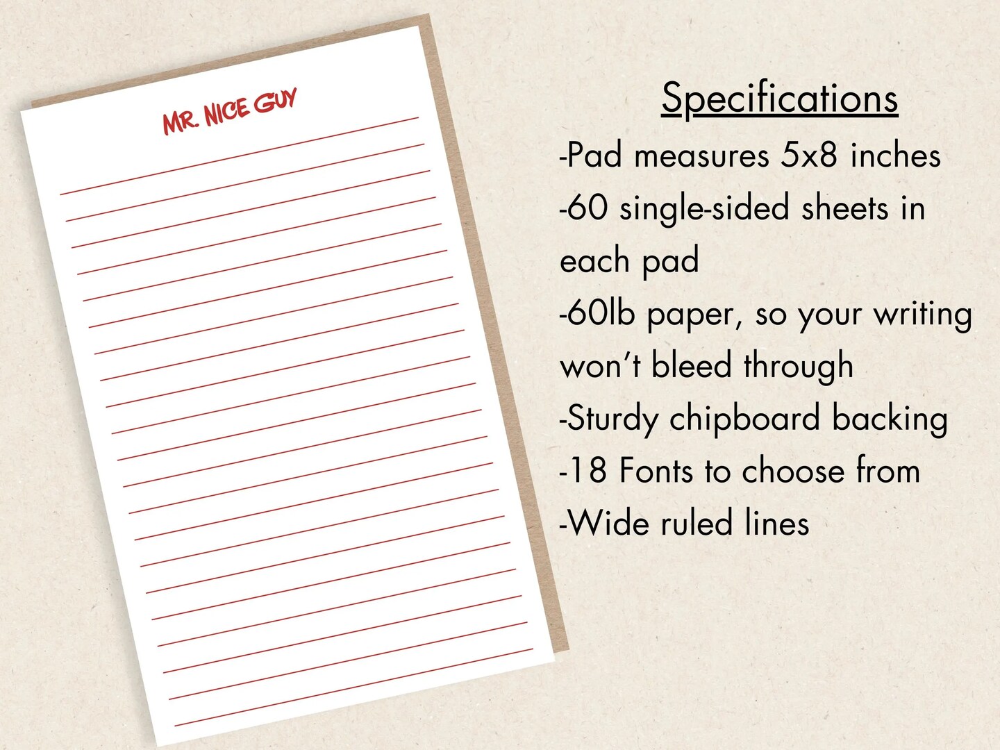 Personalized Lined Notepad | 29 Color Options | 20 Font Options ...