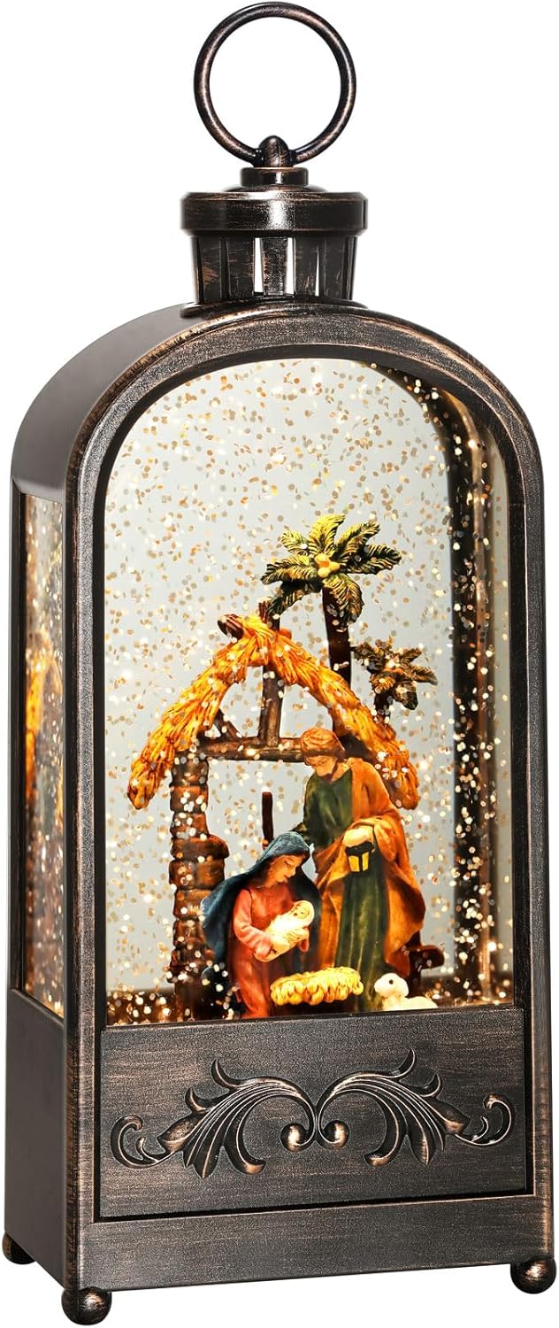 Nativity Snow Globe Lantern Christmas Manger Scene Snow Globe Glitters ...