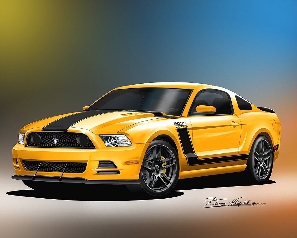 2013 Mustang Boss 302 - School Bus yellow | Car Art Prints by Danny ...