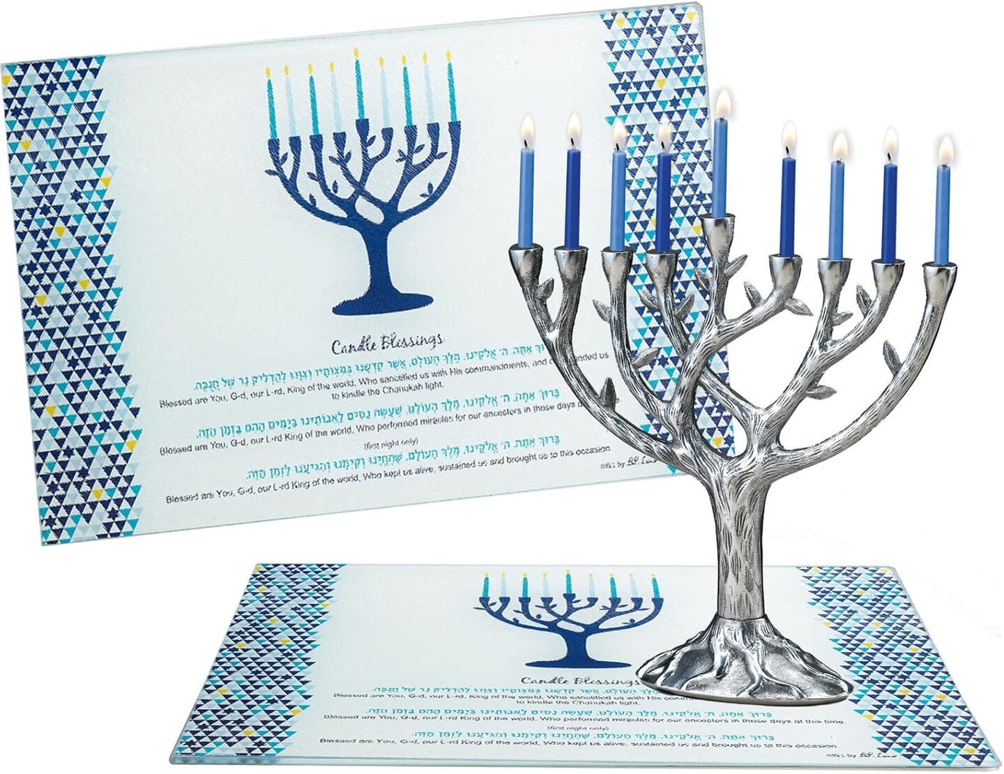 Hanukkah Tempered Glass Drip Tray Tree of Life Design for Menorah ...