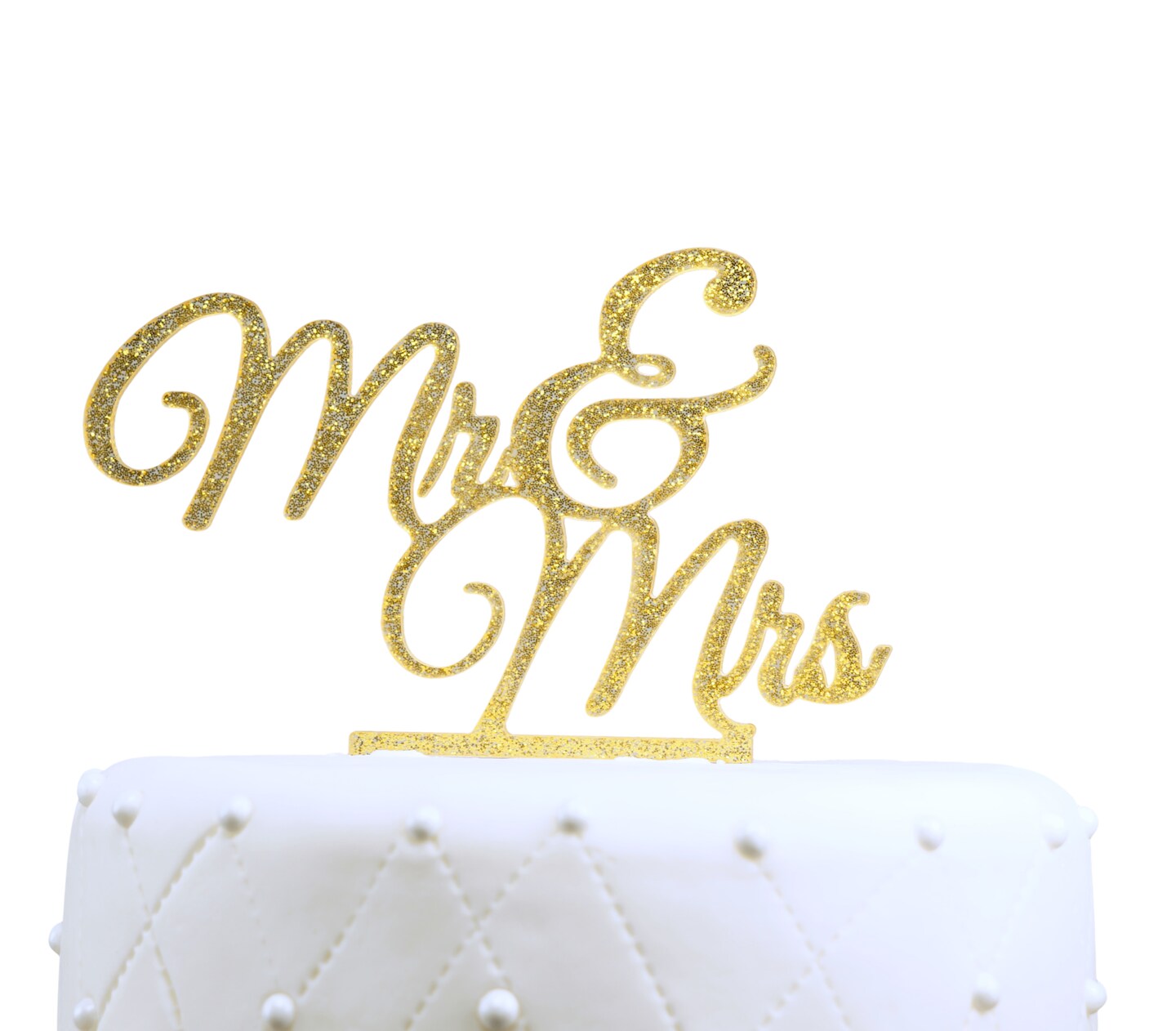 17 Main Mr and Mrs Elegant Acrylic Cake Topper - Gold Glitter ...