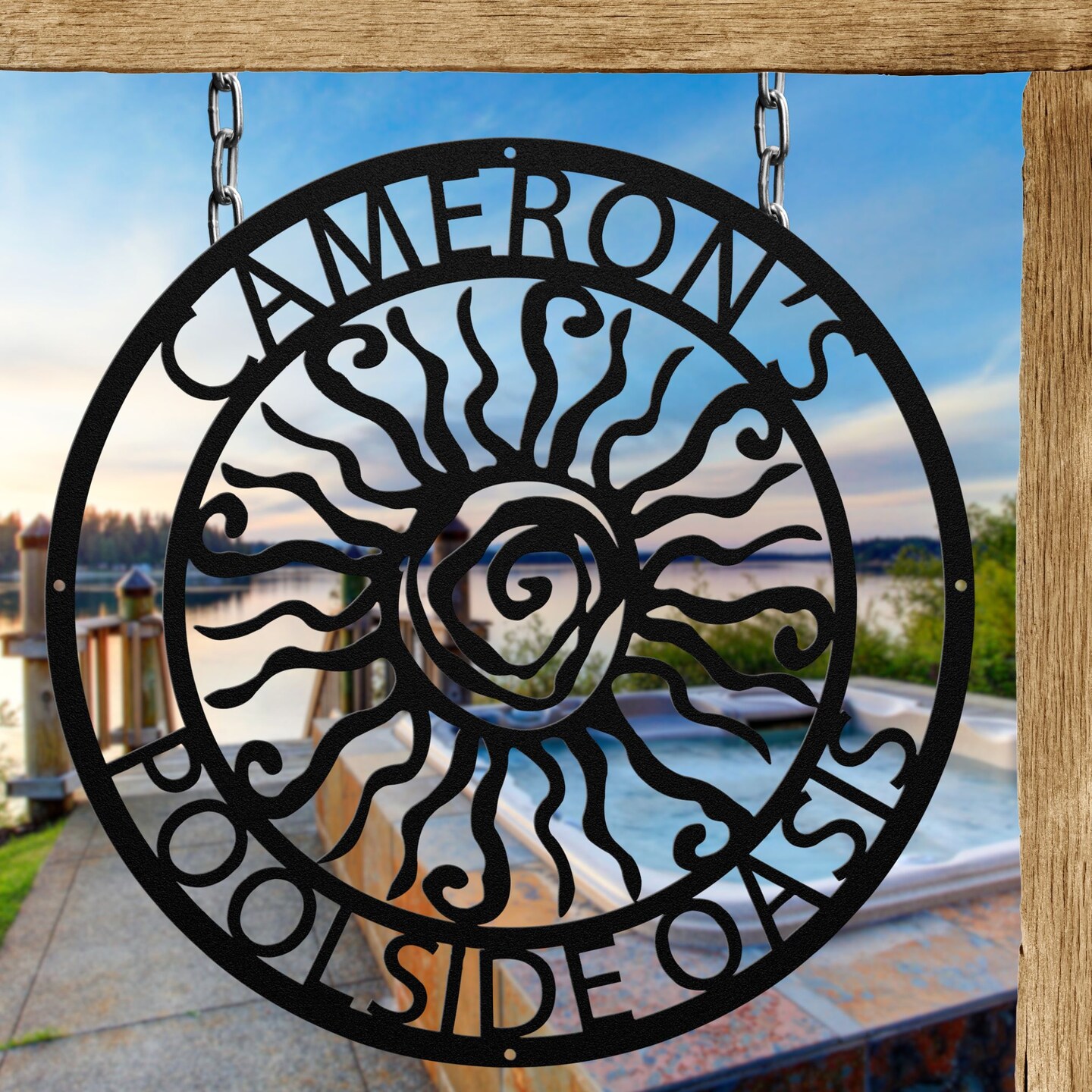 Wacky Sun Metal Outdoor Sign | Personalized Poolside Oasis Hanging ...