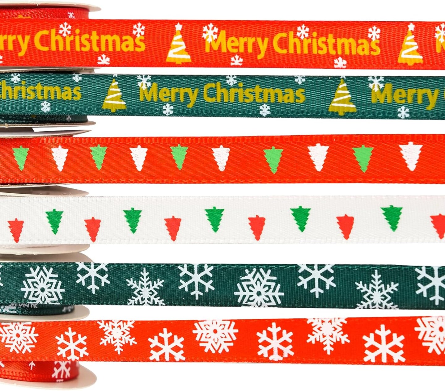 6 Rolls 60 Yards Christmas Ribbon 3/8 Inch, Red and Green Satin Ribbon ...