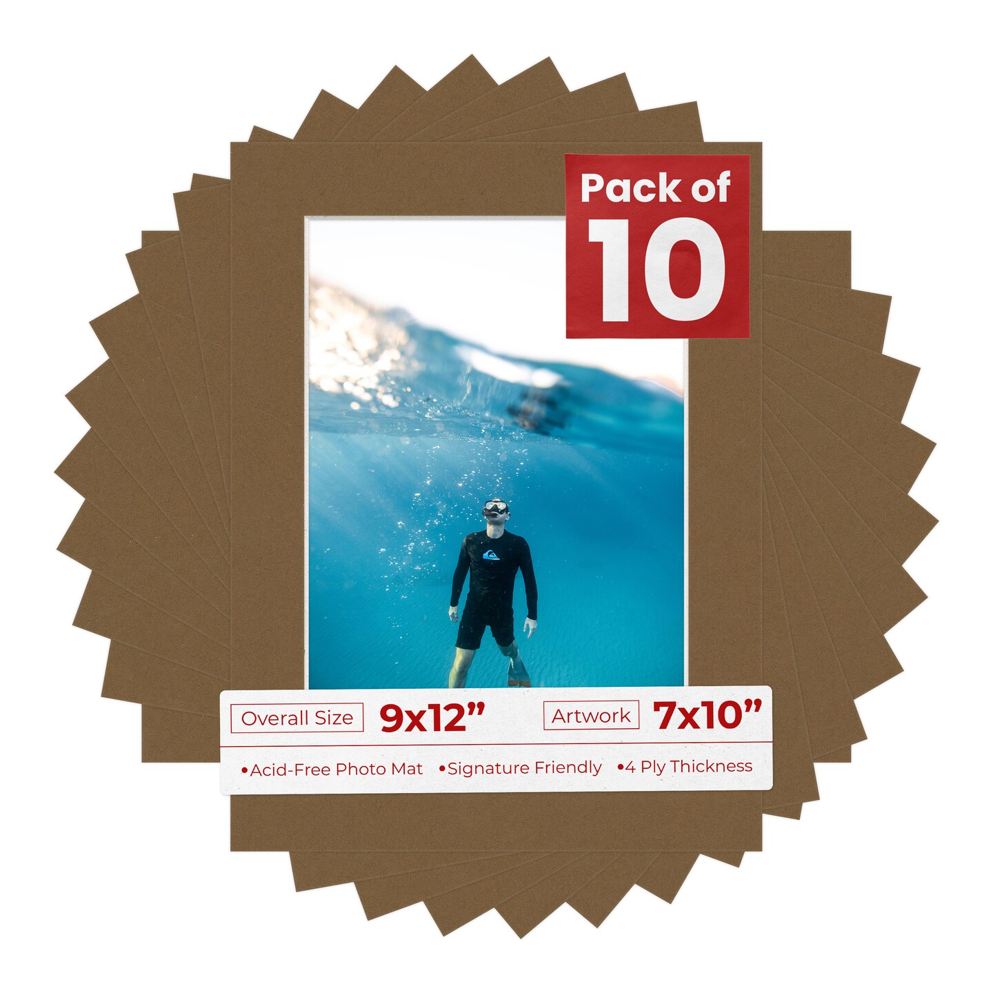 Aged Oak Brown Mat Board for 9x12 Frames - Fits 7x10 Photos, Color ...