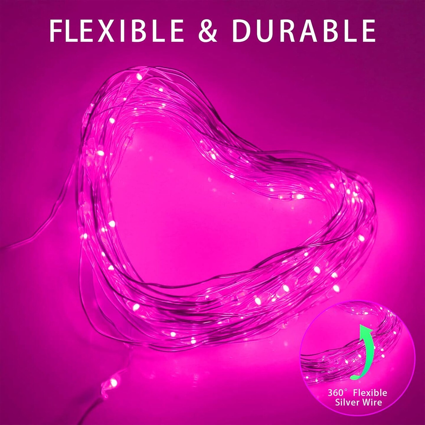 2 Pack Solar Pink Christmas String Lights – 100 LED Waterproof Copper ...