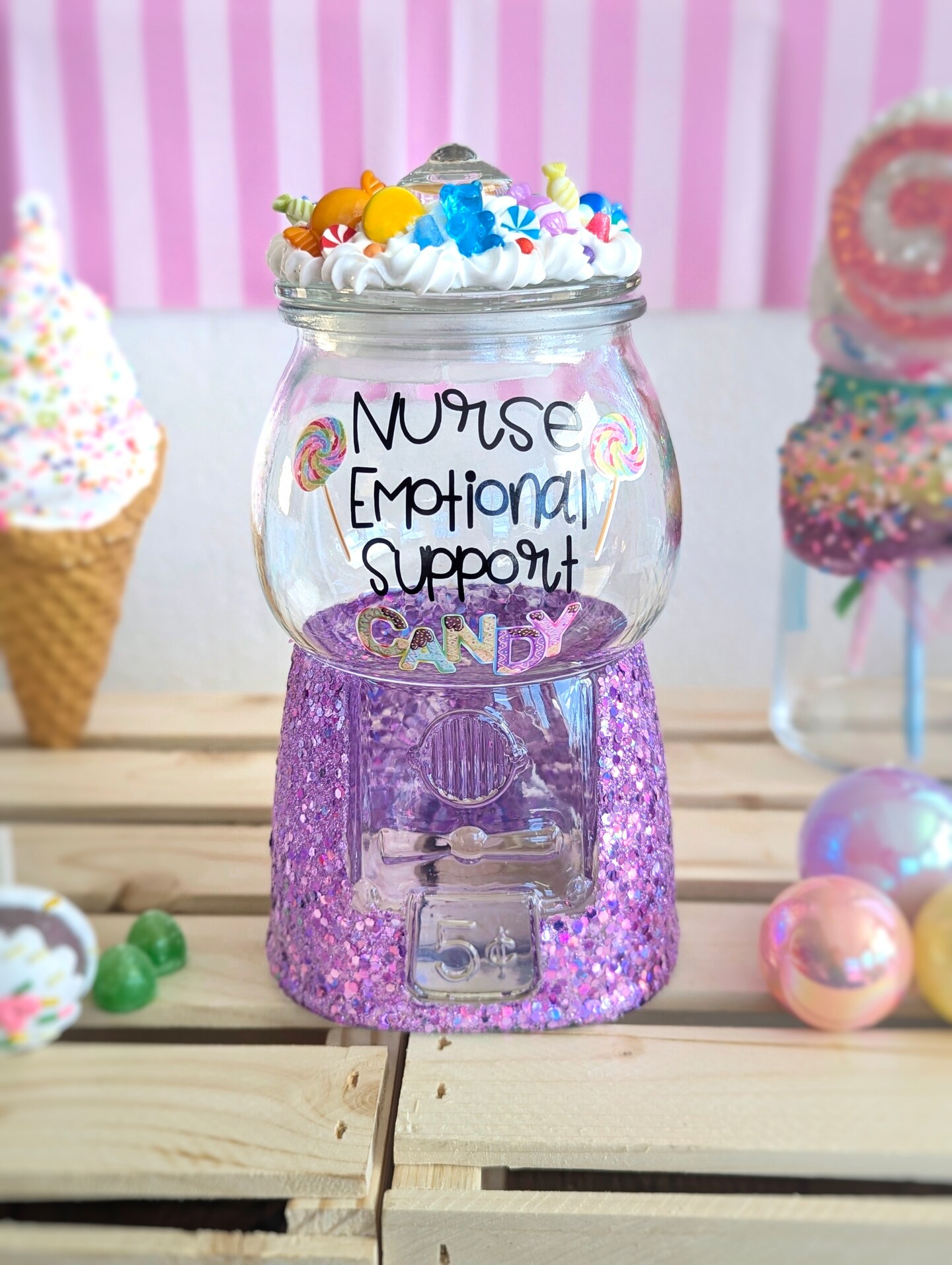 Custom Vintage Glass Gumball Machine Style Candy Jar with Airtight Lid ...