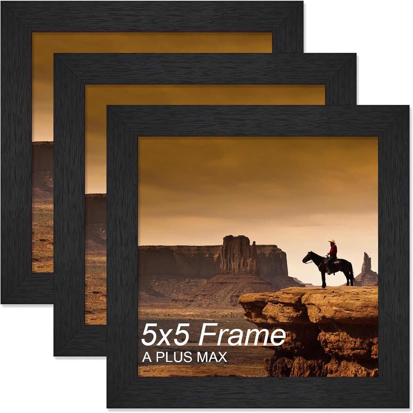 Square 5x5 Frame Set of 3, Black Engineered Wood Picture Frame for 5 x ...