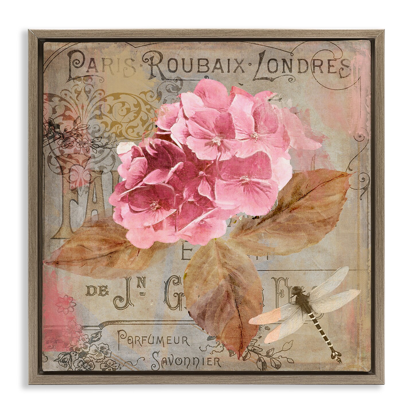 Stupell Industries Vintage French Hydrangea Floating Frame Design by ...