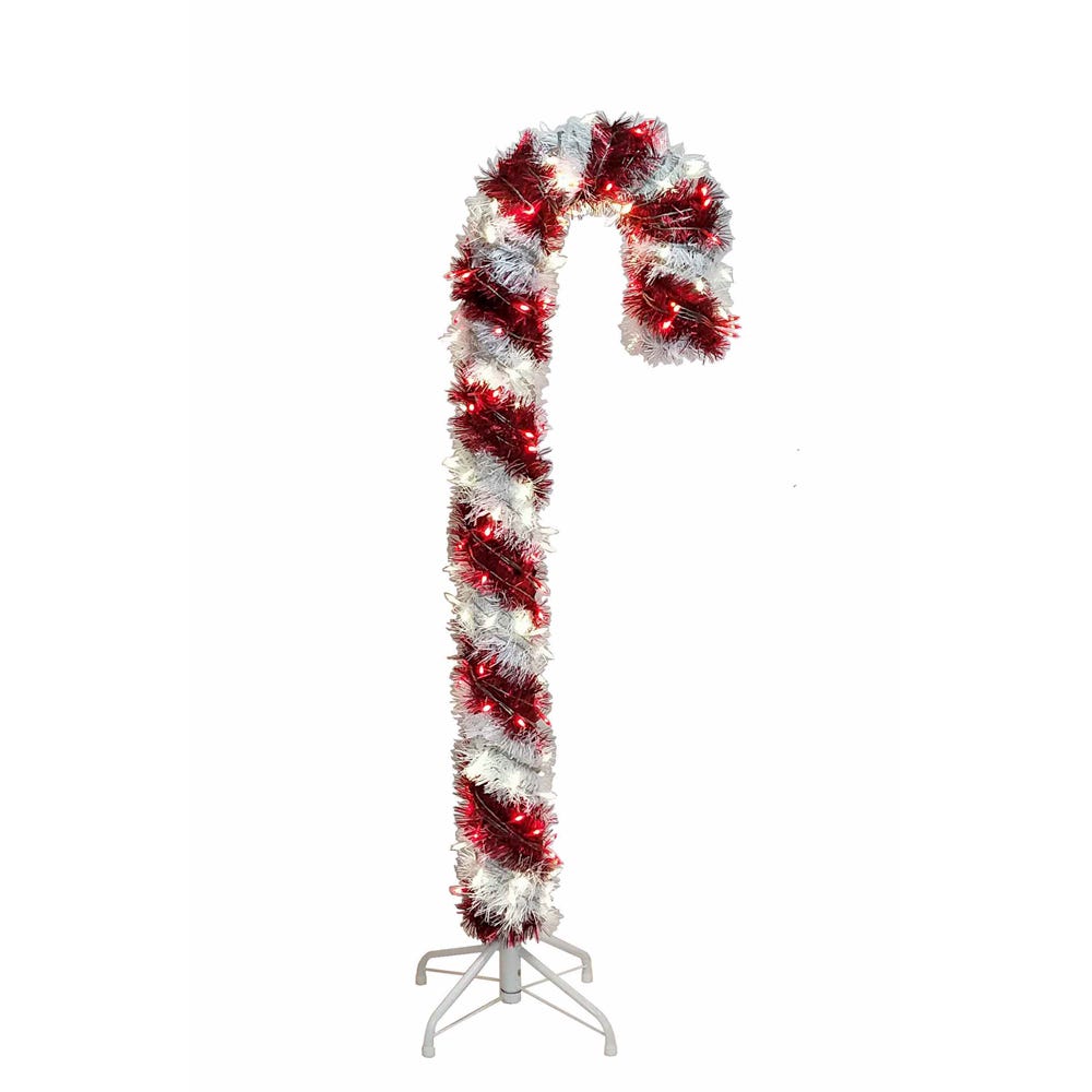 Kurt Adler 4-Foot Pre-Lit Red and White LED Tinsel Candy Cane | Michaels