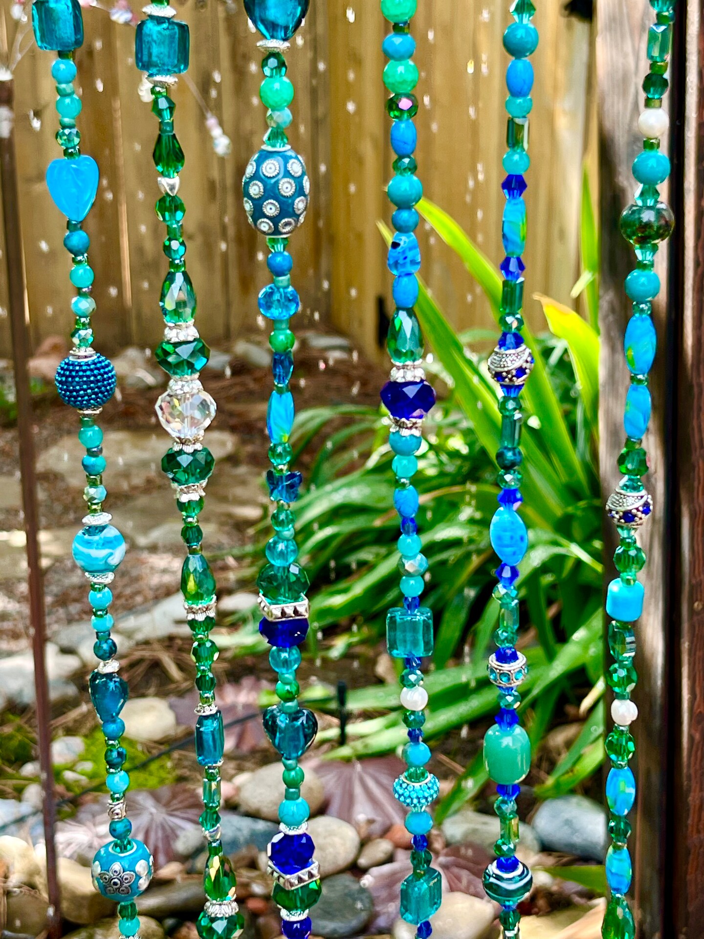 TEAL Glass Suncatcher Ovarian Cancer Bead Curtain HANDMADE Wall Hanging 9 Strands Teal Blue Green Indoor Outdoor Boho Decoration Hope Gift MakerPlace by Michaels