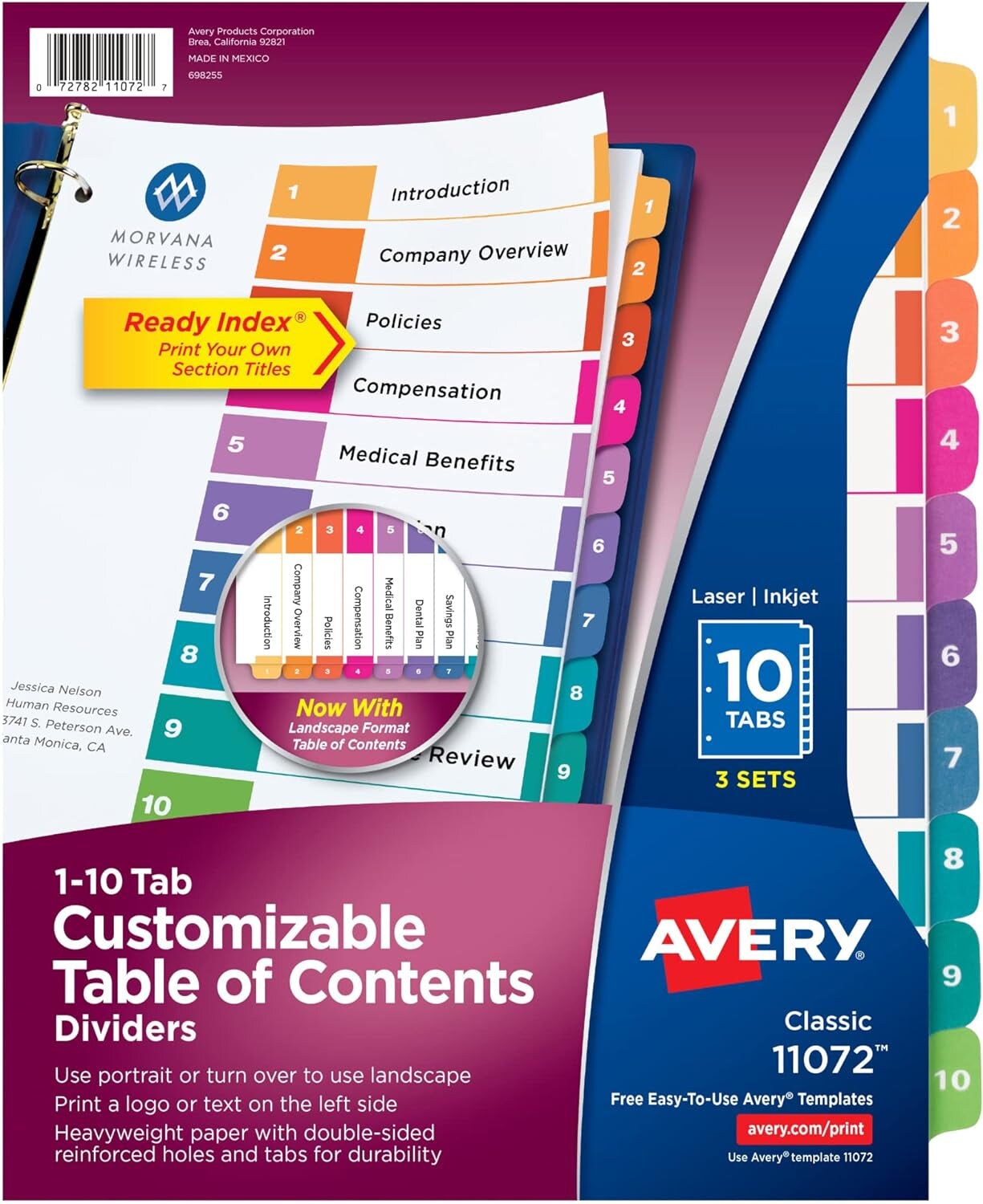 12 Tab Dividers for 3 Ring Binders, Customizable Table of Contents ...