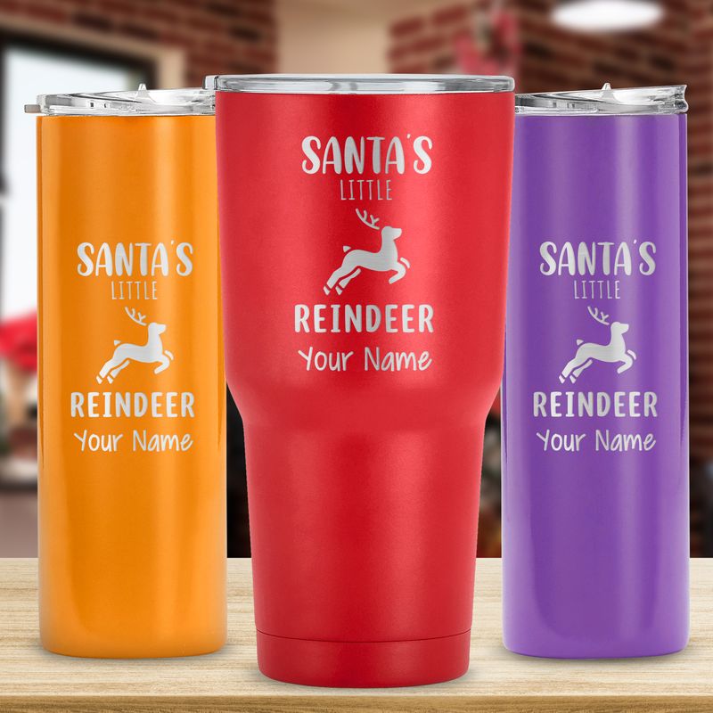 Personalized Name Santa's Little Reindeer Tumbler Cup, Laser Engraved ...
