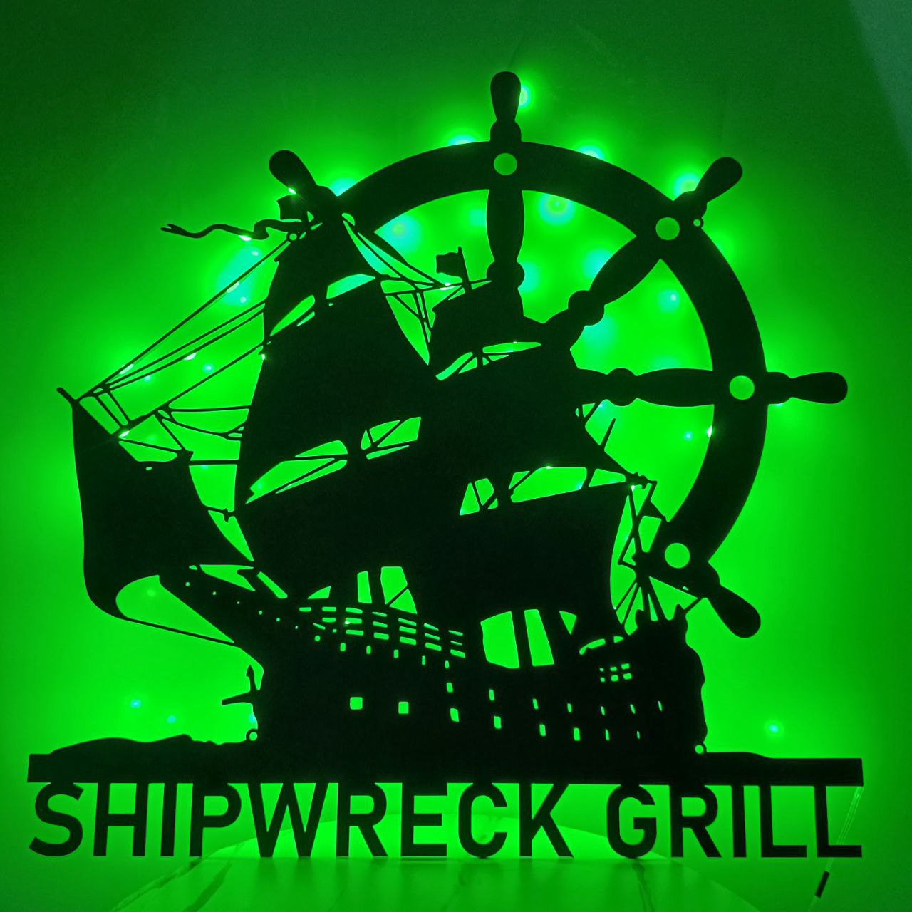 Custom Pirate Ship Captain Wheel Metal Wall Art LED Light, Ship Metal ...