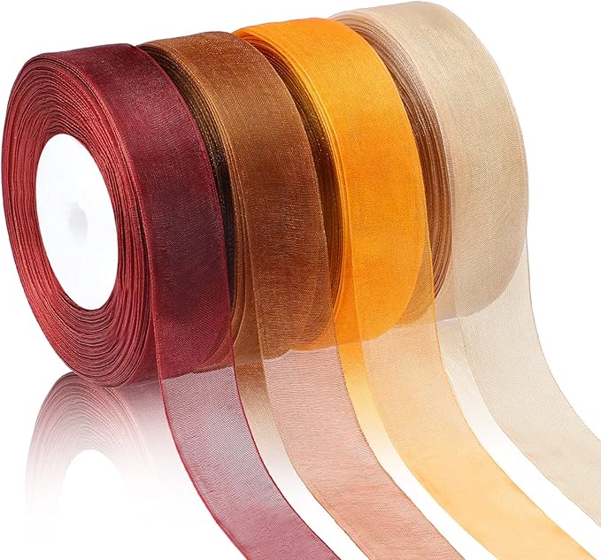 4 Rolls Fall Sheer Chiffon Ribbon 200 Yards Autumn Ribbon Pure Color ...