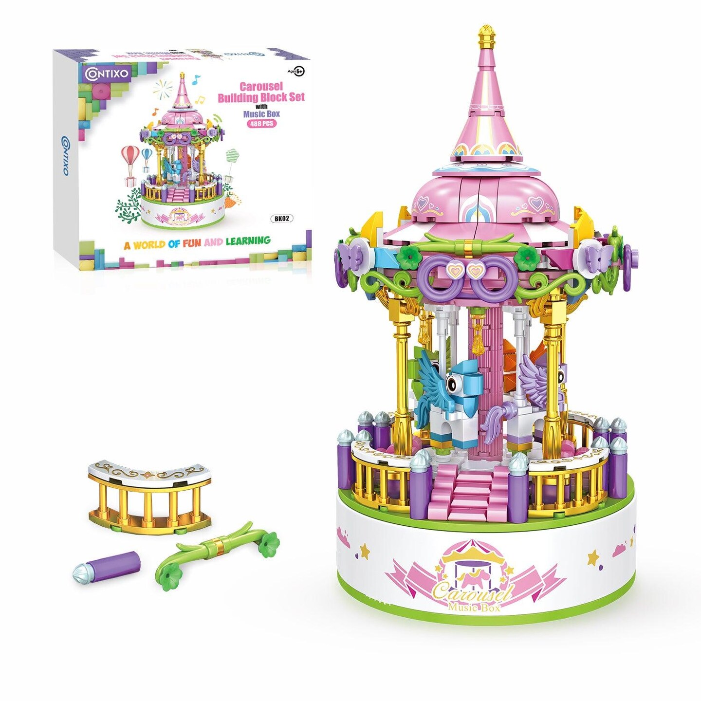 BK02 Carousel Building Block Set with Music Box, 488 Pieces | Michaels