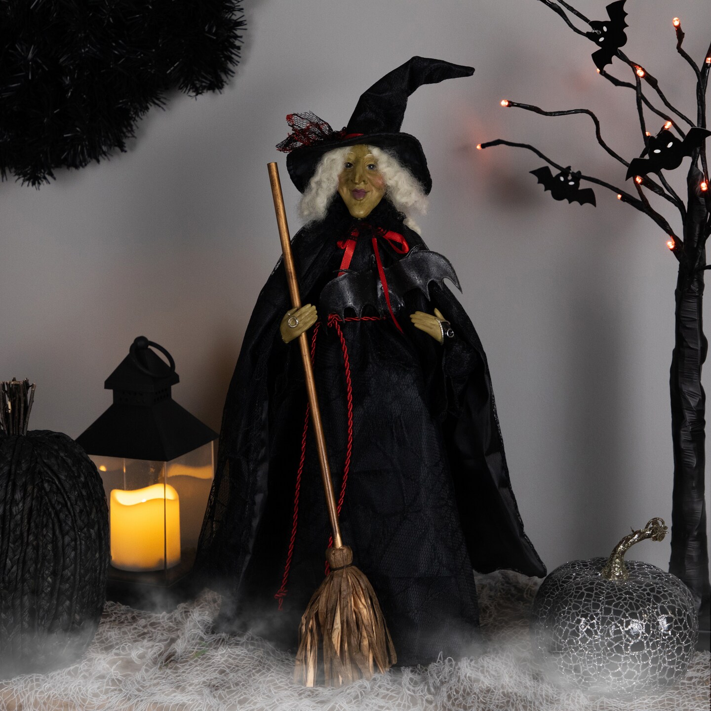 Northlight Dark Witch with Bat and Broom Halloween Figure - 18", Color ...