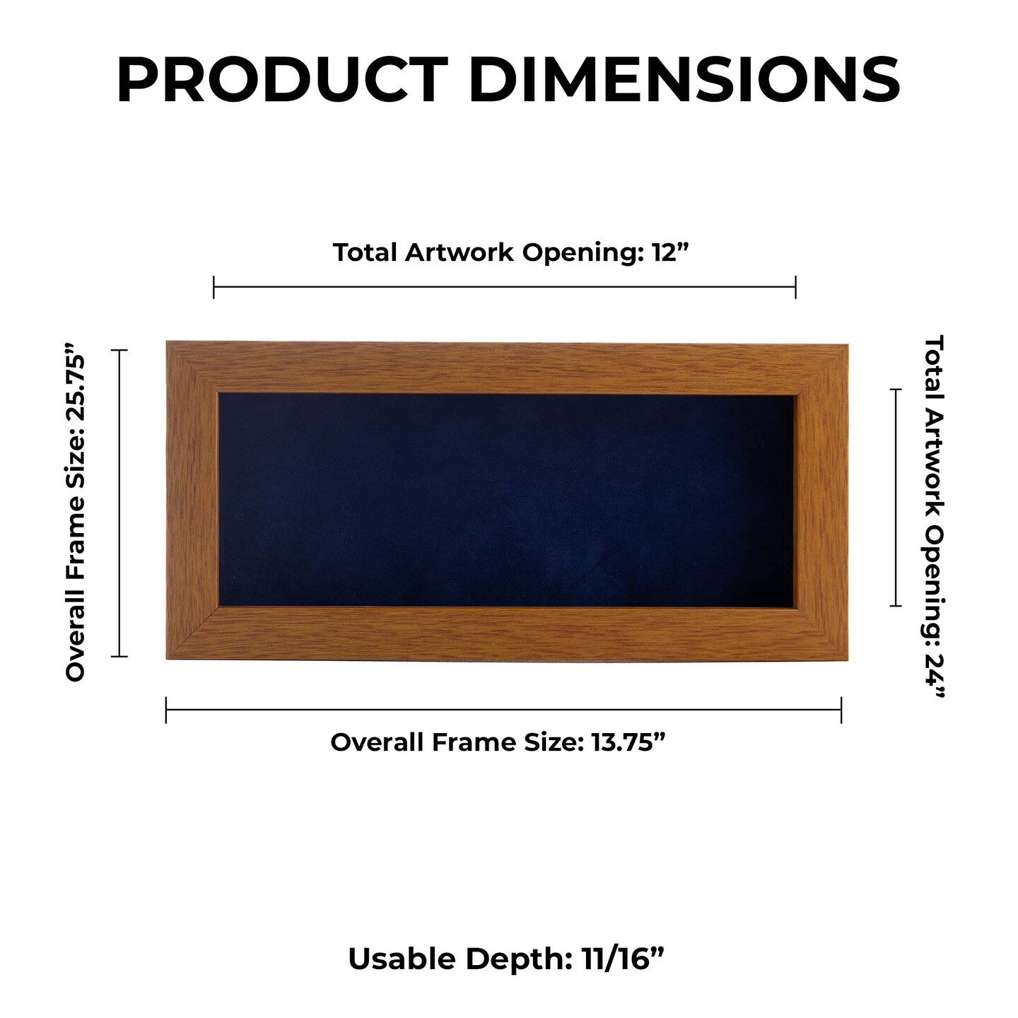 Warm Honey Brown Wood Shadow Box Frame with Acrylic Front - Navy Blue ...