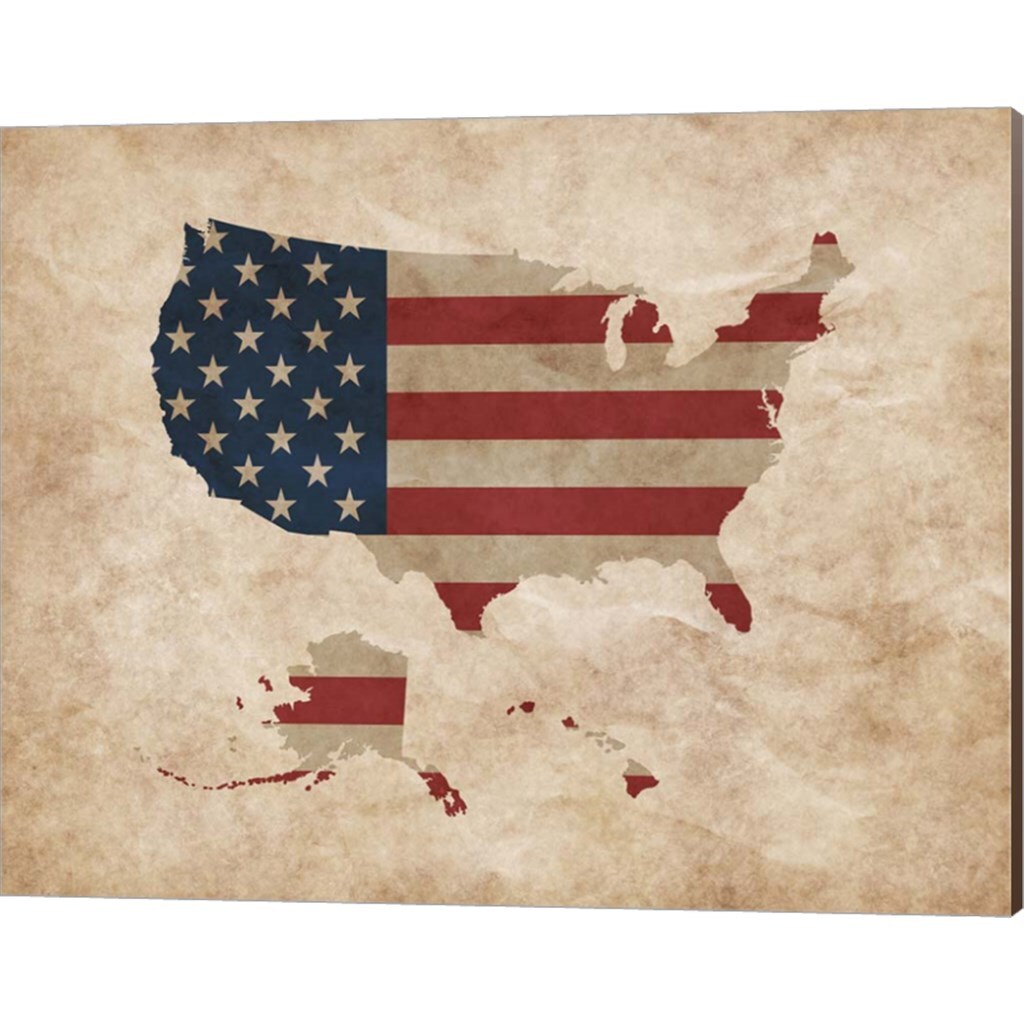 Map with Flag Overlay United States by Color Me Happy 20" x 16" Canvas ...