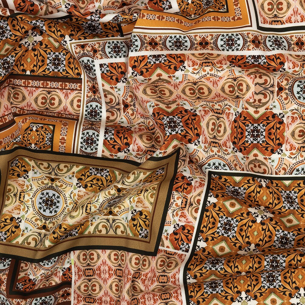 1 Yard Stretch Cotton Sateen Pink and Orange Ornate Patchwork Arabesco ...