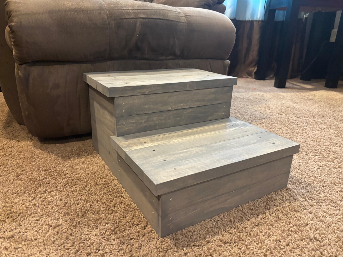 Antique Gray Wooden Pet Stairs - 2 Step Dog and Cat Furniture Access ...