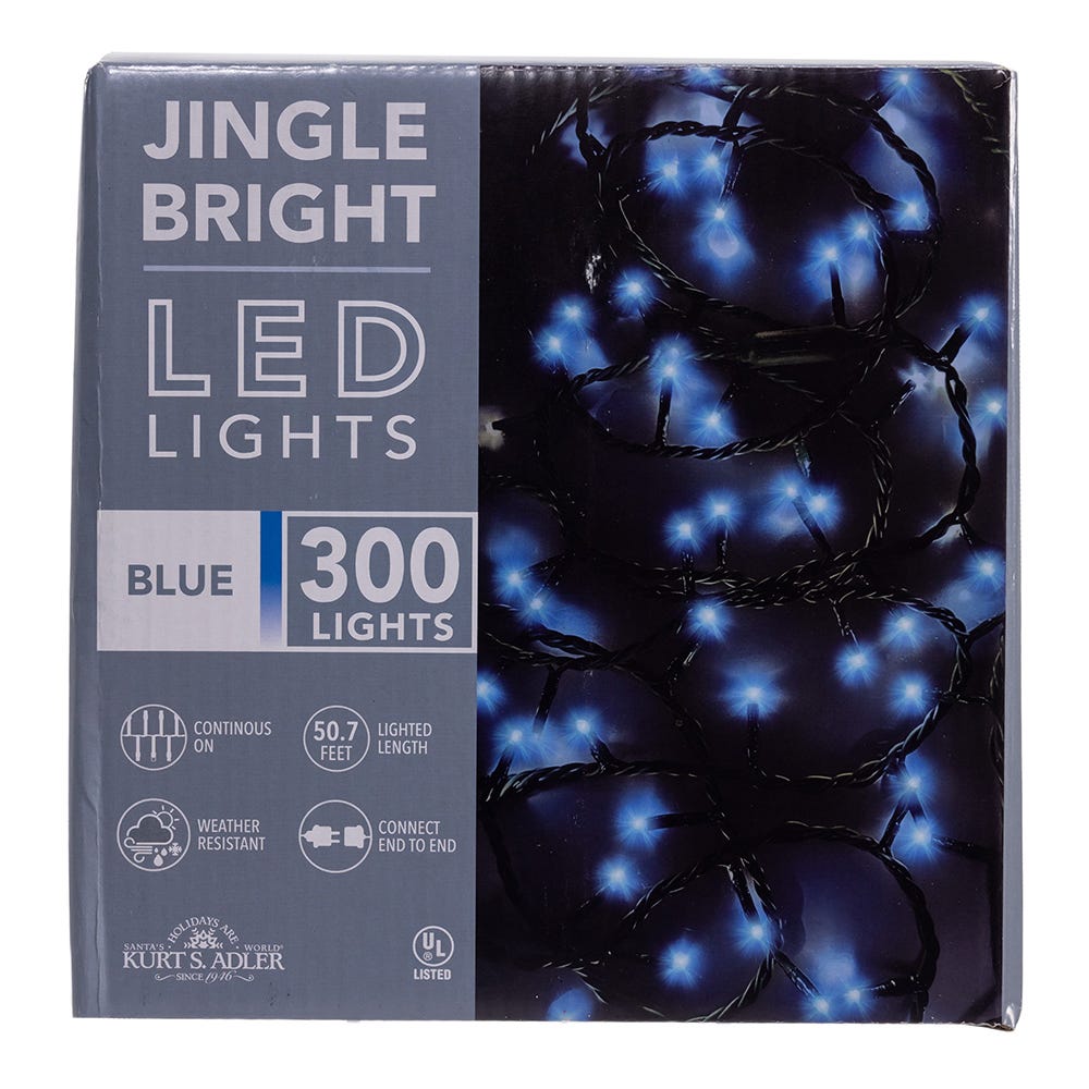 300-Light 3MM Blue LED Green Wire Jingle Bright Light Set - 50 Feet ...