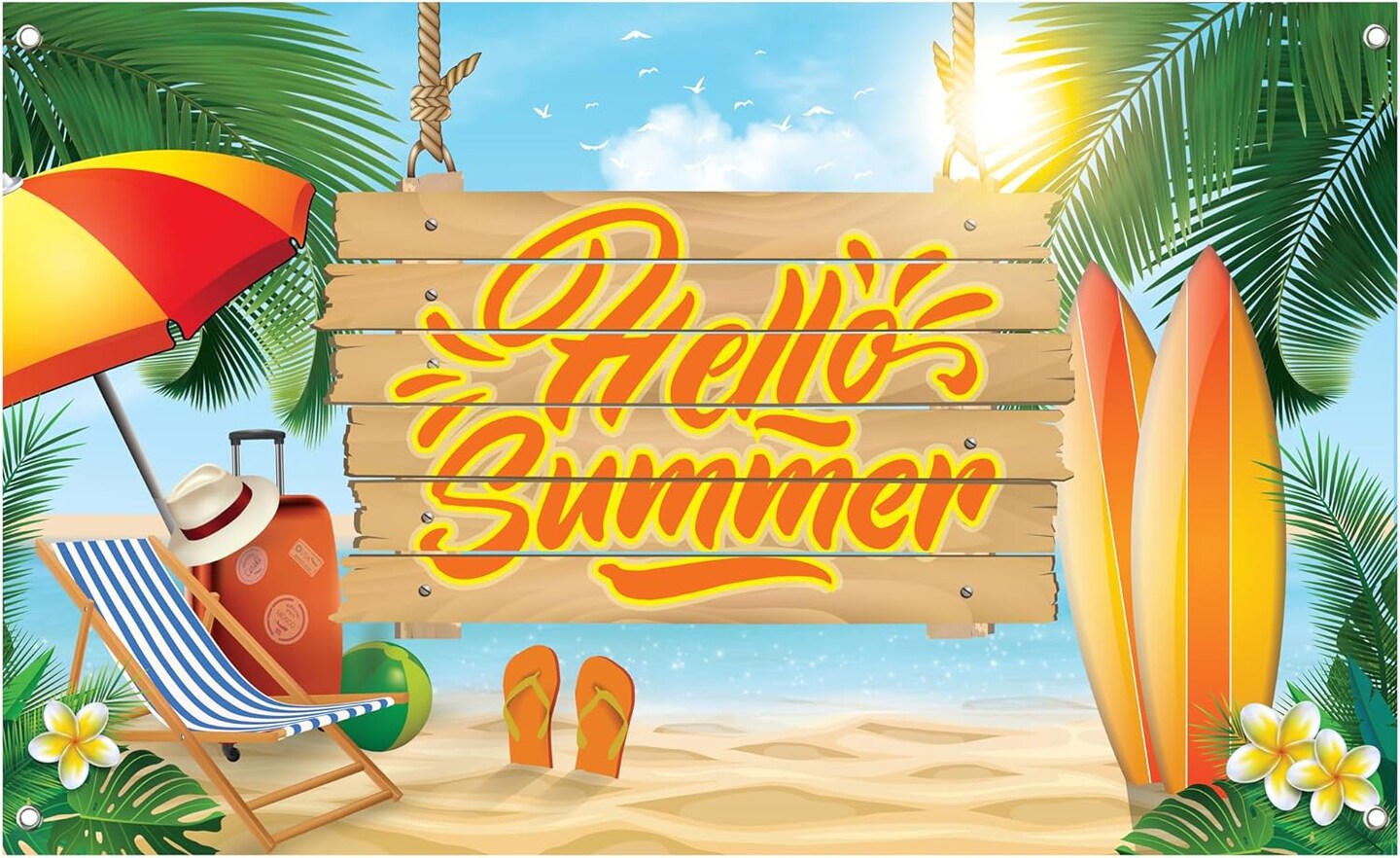 Large Hello Summer Backdrop - 72x44 inch | Hello Summer Banner for ...