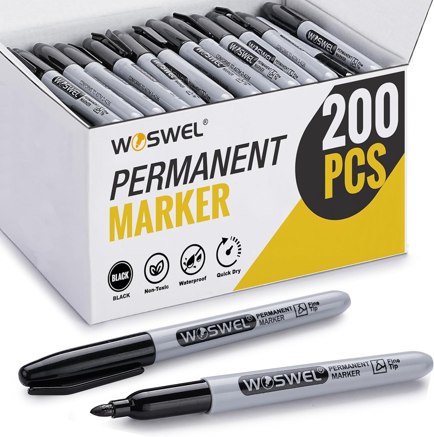 Permanent Markers Bulk, 200 Pack, Black Permanent Marker Pens, Fine Tip ...