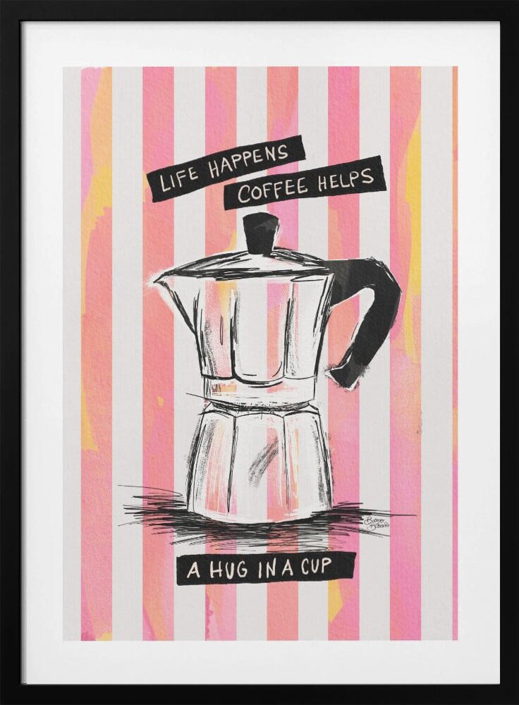 Mocca Coffee on Stripes - Hug in a Cup by Baroo Bloom Framed Art | Michaels